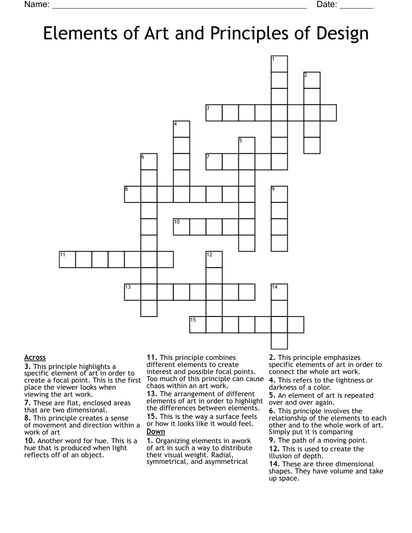 Elements Of Art And Principles Of Design Crossword WordMint