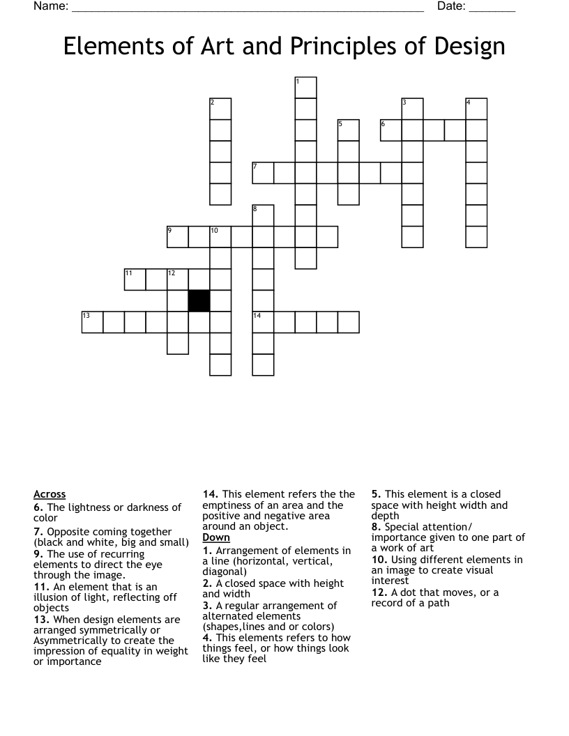 Elements Of Art Crossword Puzzle