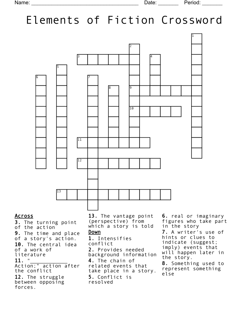 Elements Of Fiction Crossword WordMint