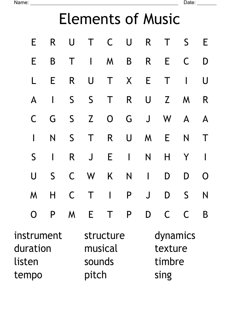 Elements Of Music Word Search WordMint