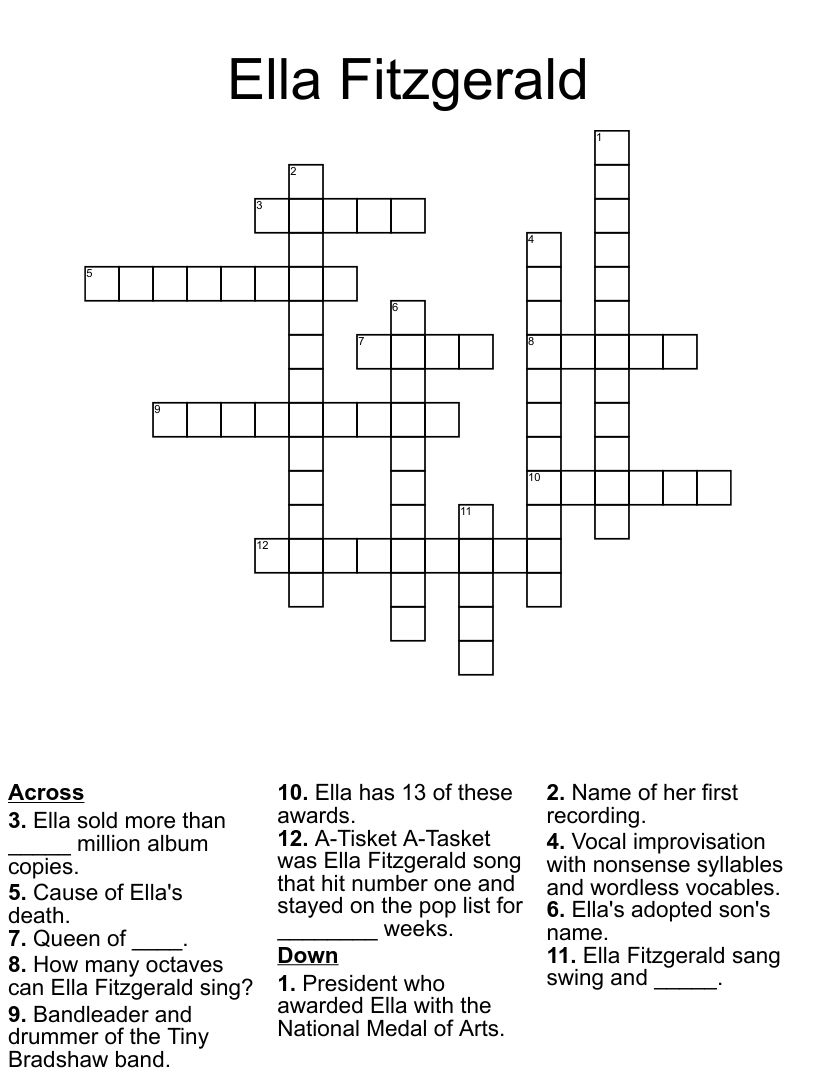 Ella Fitzgerald Word Search - WordMint