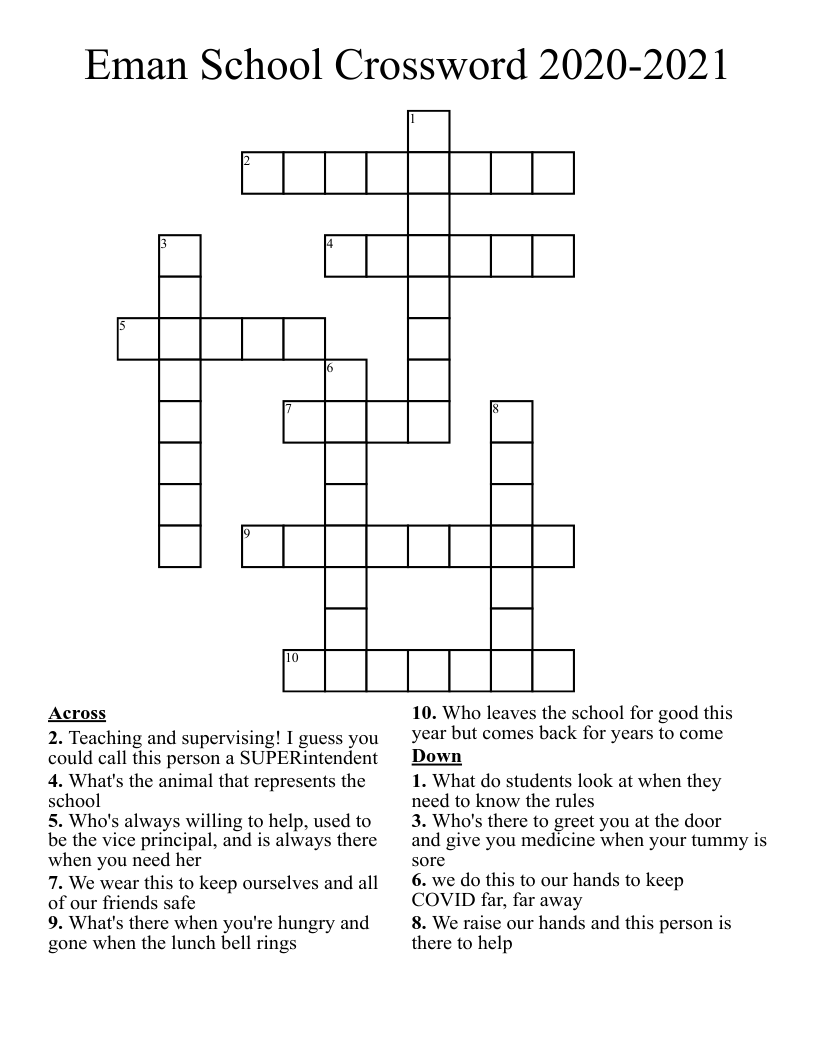 Eman School Crossword 2020-2021 - WordMint