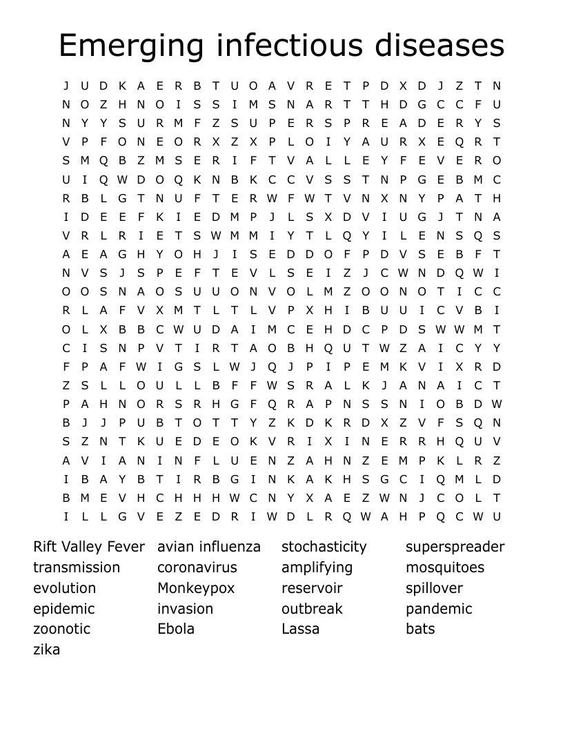 Emerging infectious diseases Word Search - WordMint