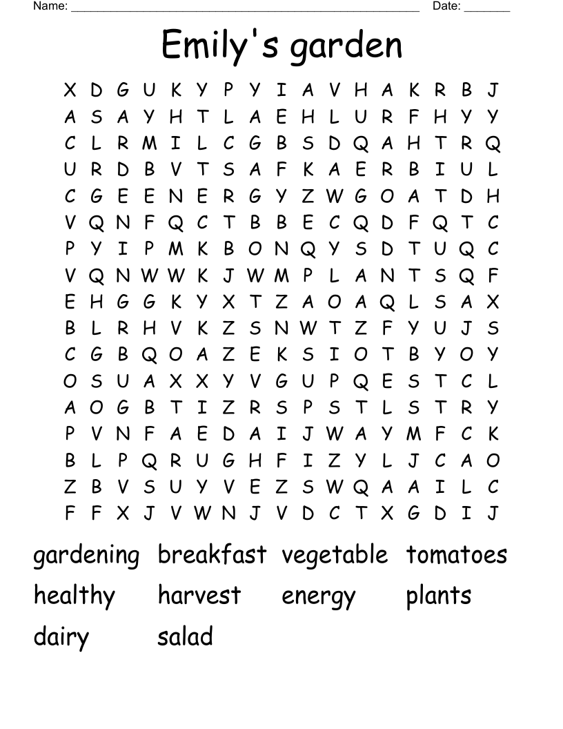 Emily's garden Word Search - WordMint