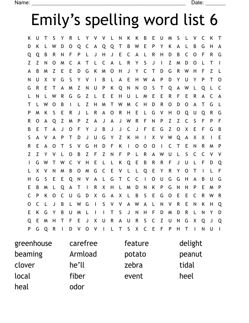 Emily’s spelling word list 6 Word Search - WordMint