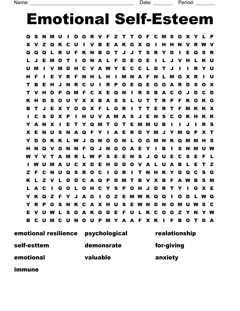 Emotional Self-Esteem Word Search - WordMint