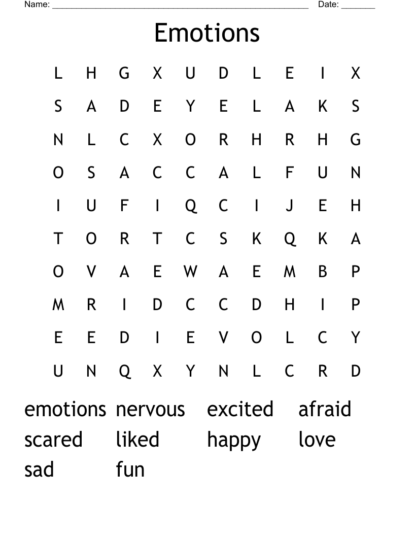 Emotions Word Search - WordMint