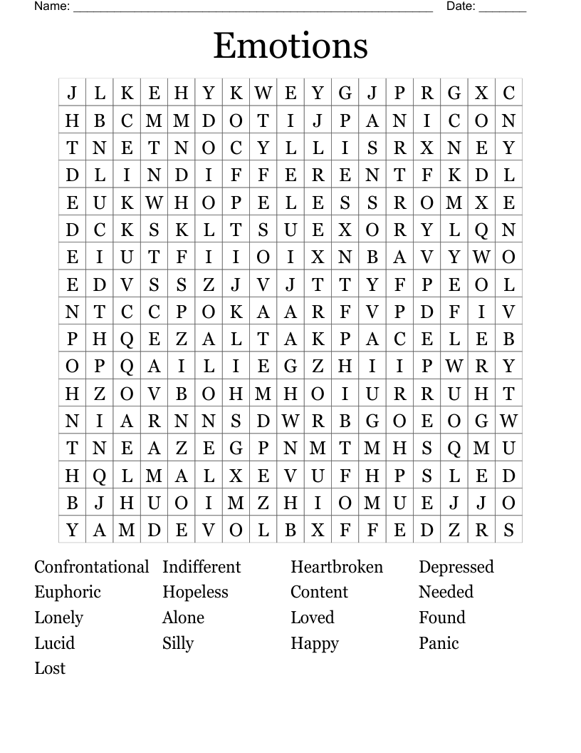 Emotions Word Search - WordMint