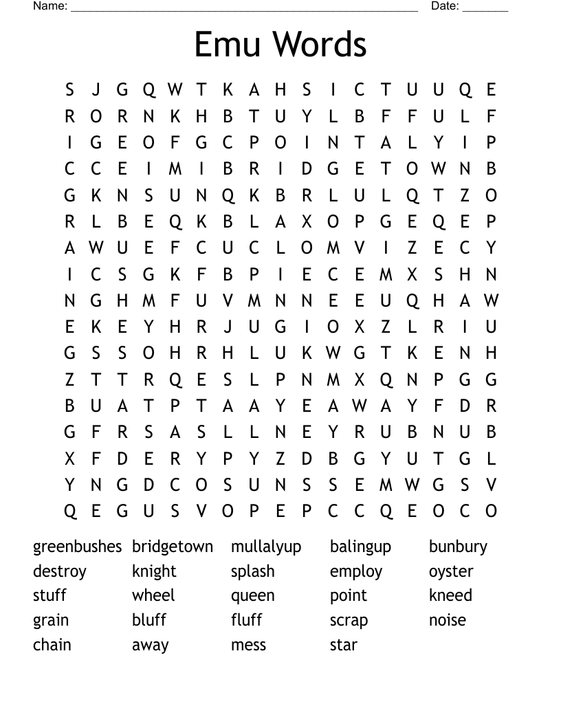 Emu Words Word Search - WordMint