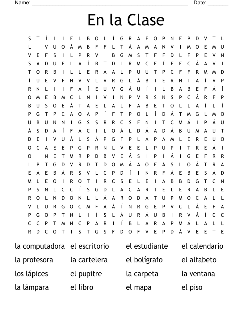 En la Clase Word Search - WordMint