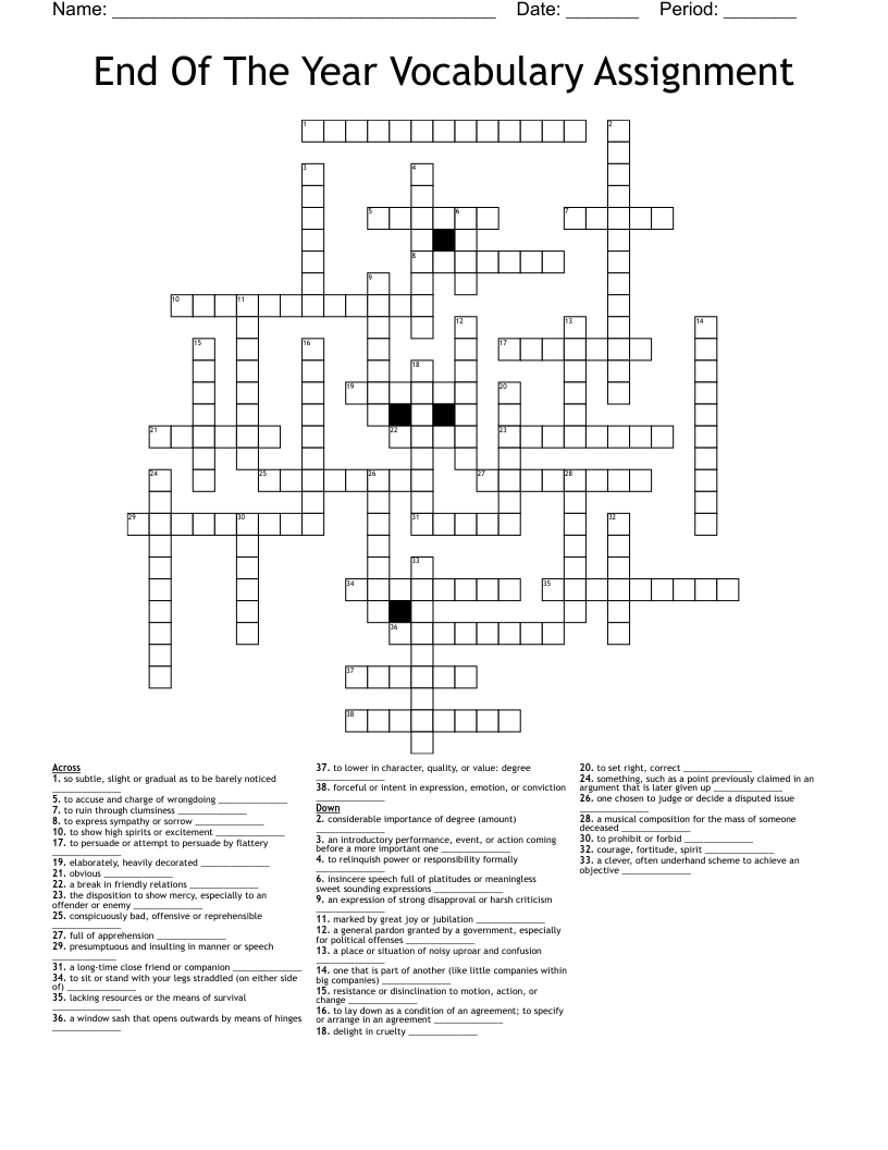 End Of The Year Vocabulary Assignment Crossword WordMint