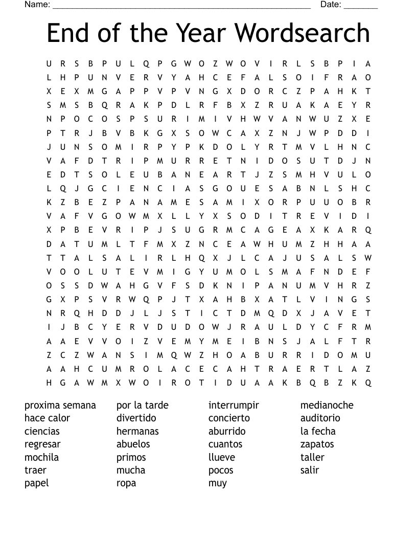 End Of The Year Wordsearch WordMint