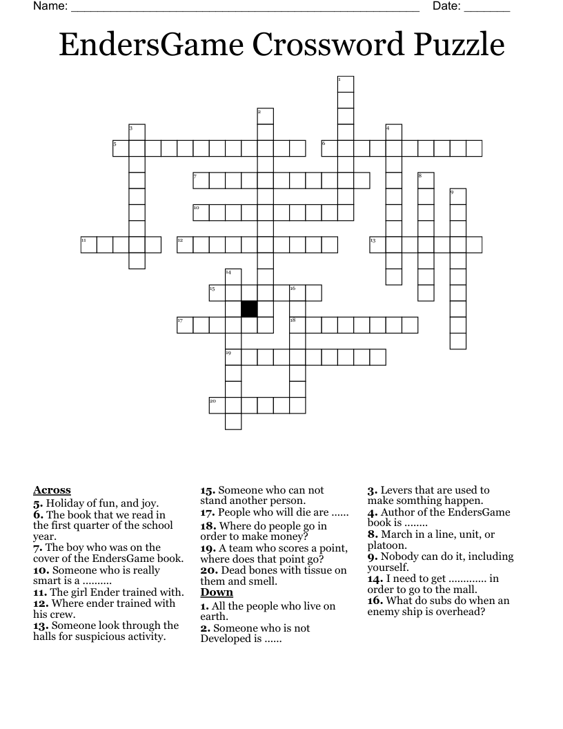 EndersGame Crossword Puzzle - WordMint