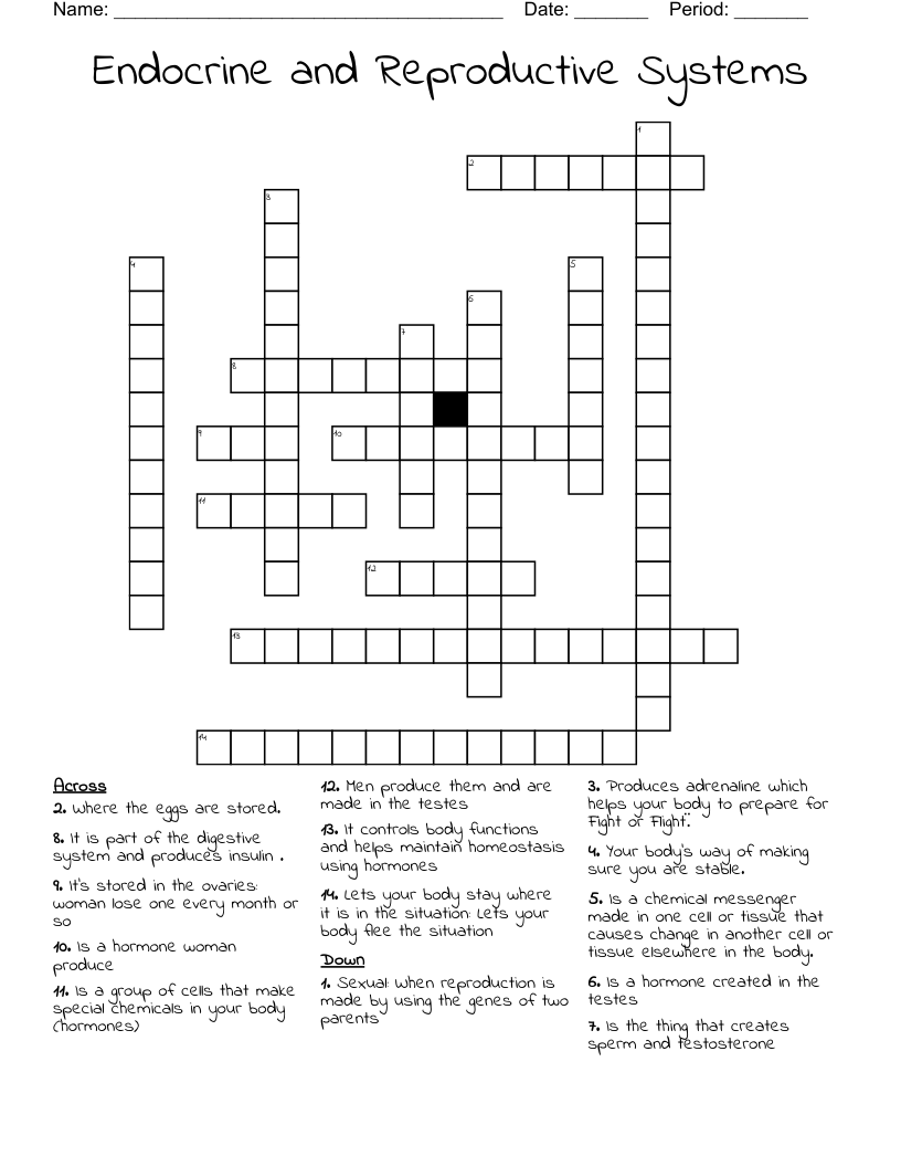 Endocrine and Reproductive Systems Crossword - WordMint