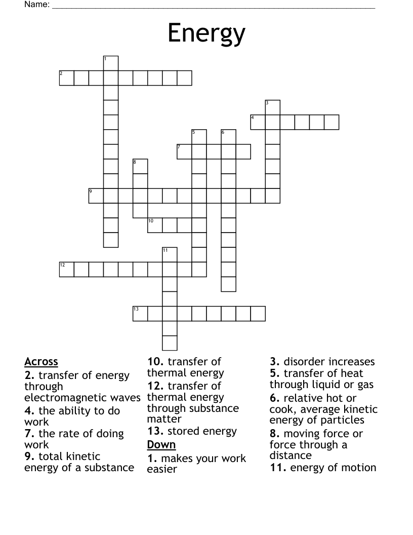Energy Crossword - WordMint