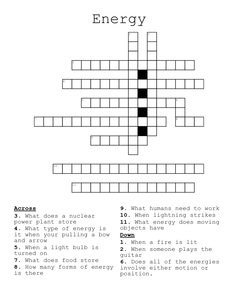 Energy Crossword - WordMint