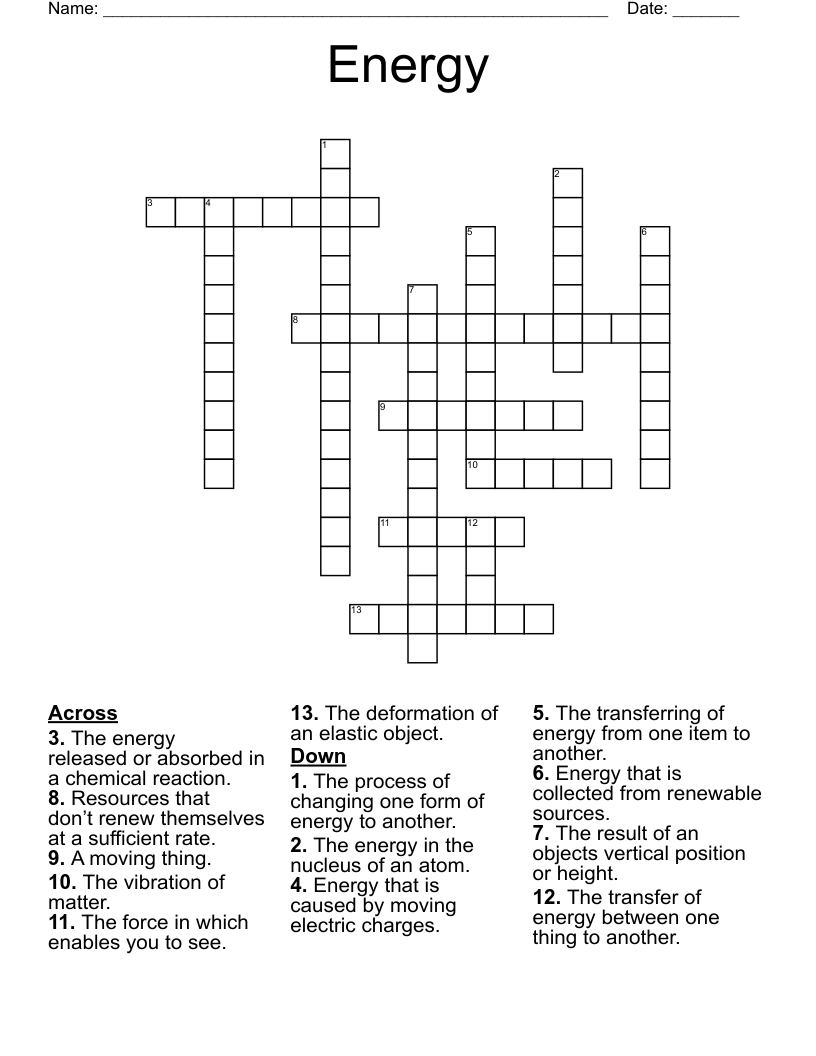 Energy Crossword - WordMint