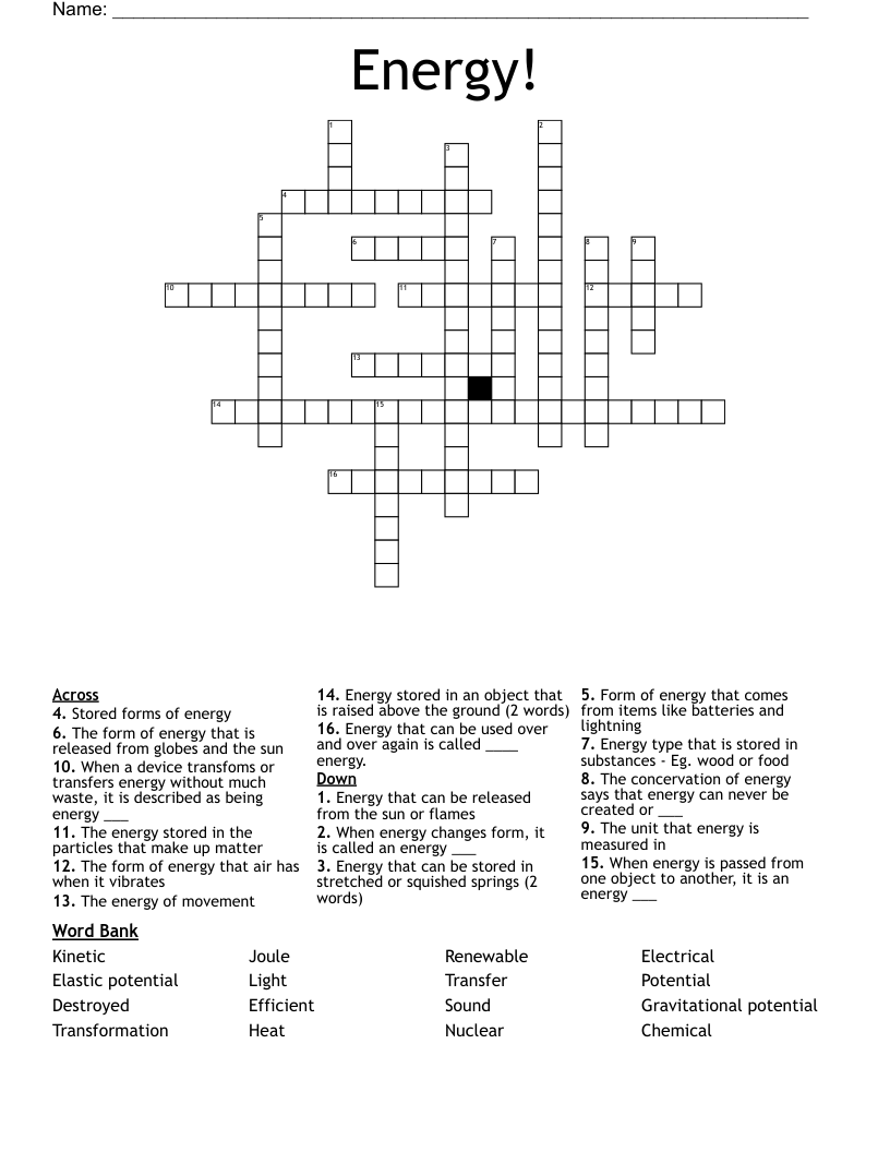 Energy! Crossword - WordMint