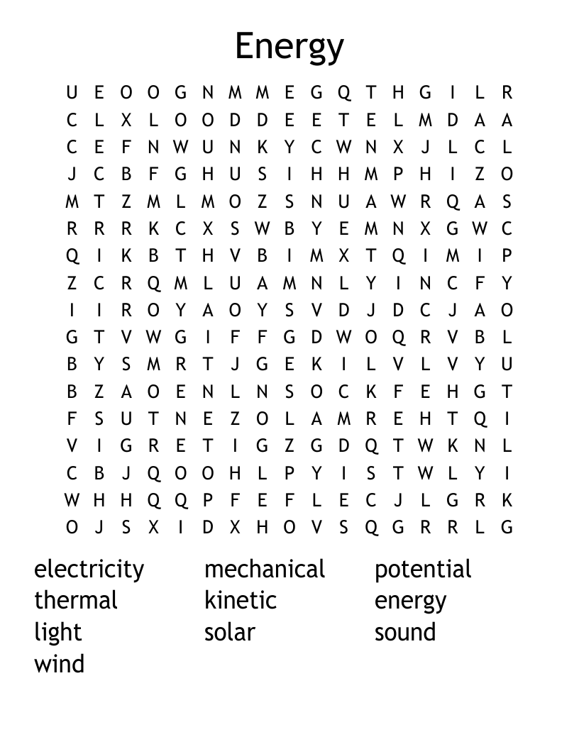 Energy Word Search WordMint