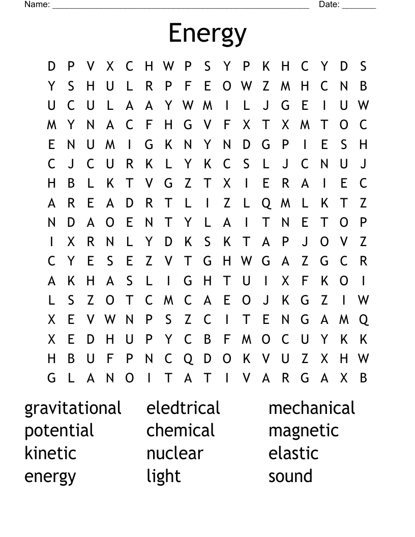 Energy Word Search - WordMint