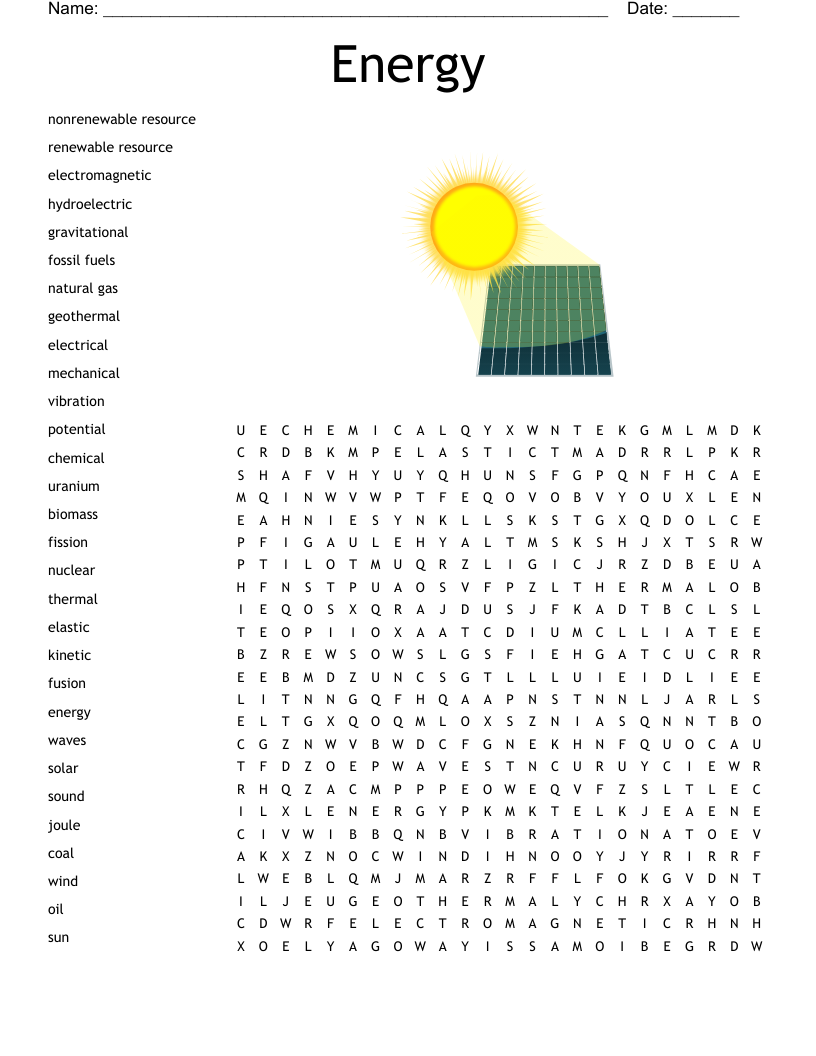 Energy Resources Word Search WordMint