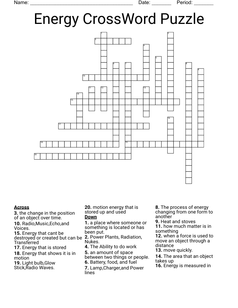 Energy CrossWord Puzzle - WordMint
