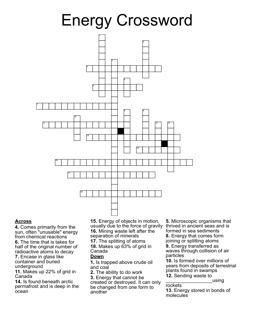 Energy Crossword - WordMint