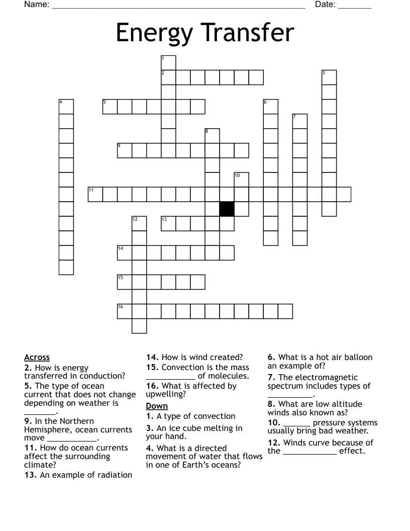 Energy Transfer Crossword WordMint