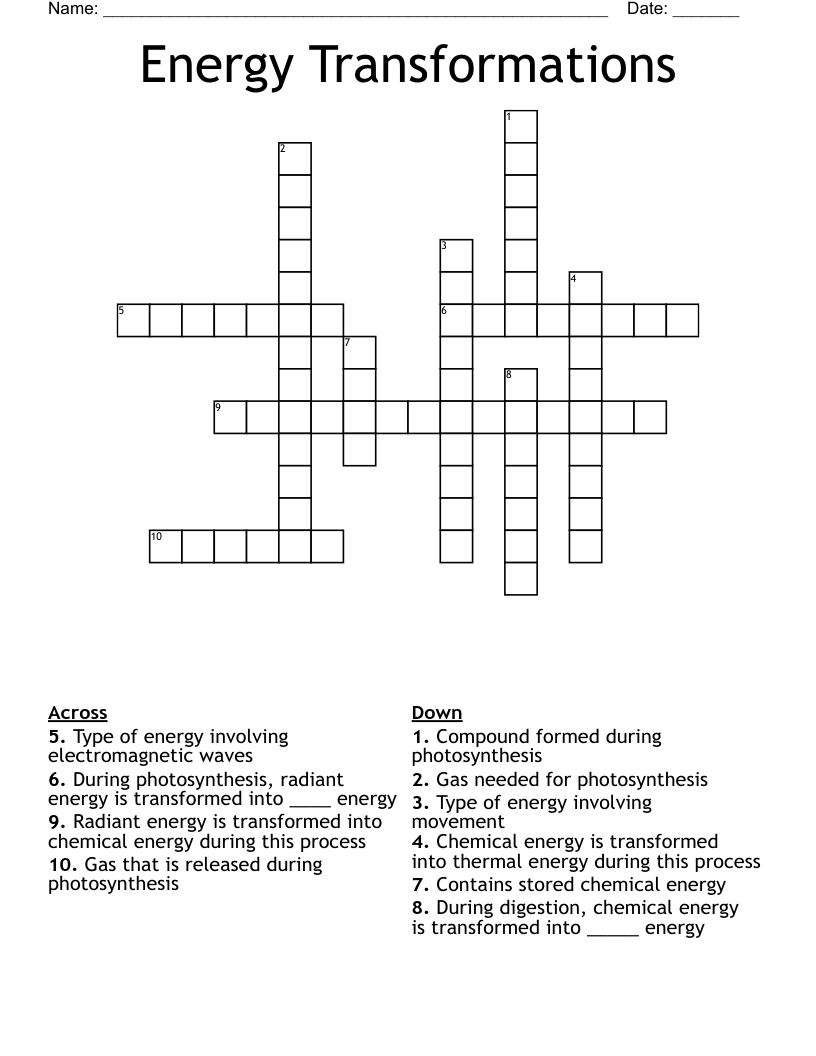 Energy Transformations Crossword - WordMint