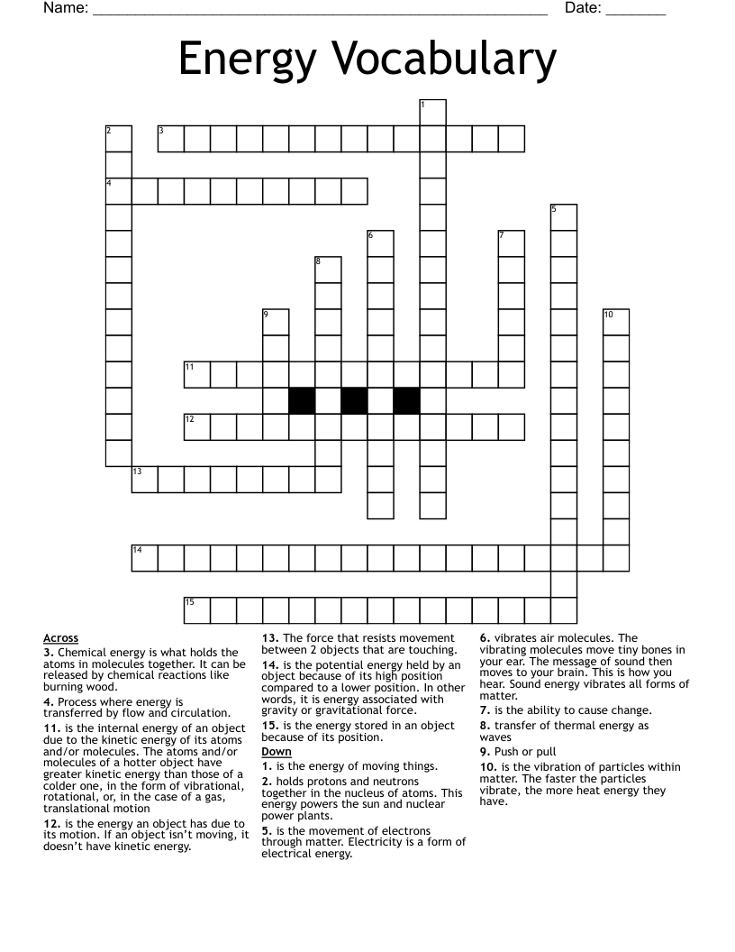 Energy Vocabulary Crossword - WordMint