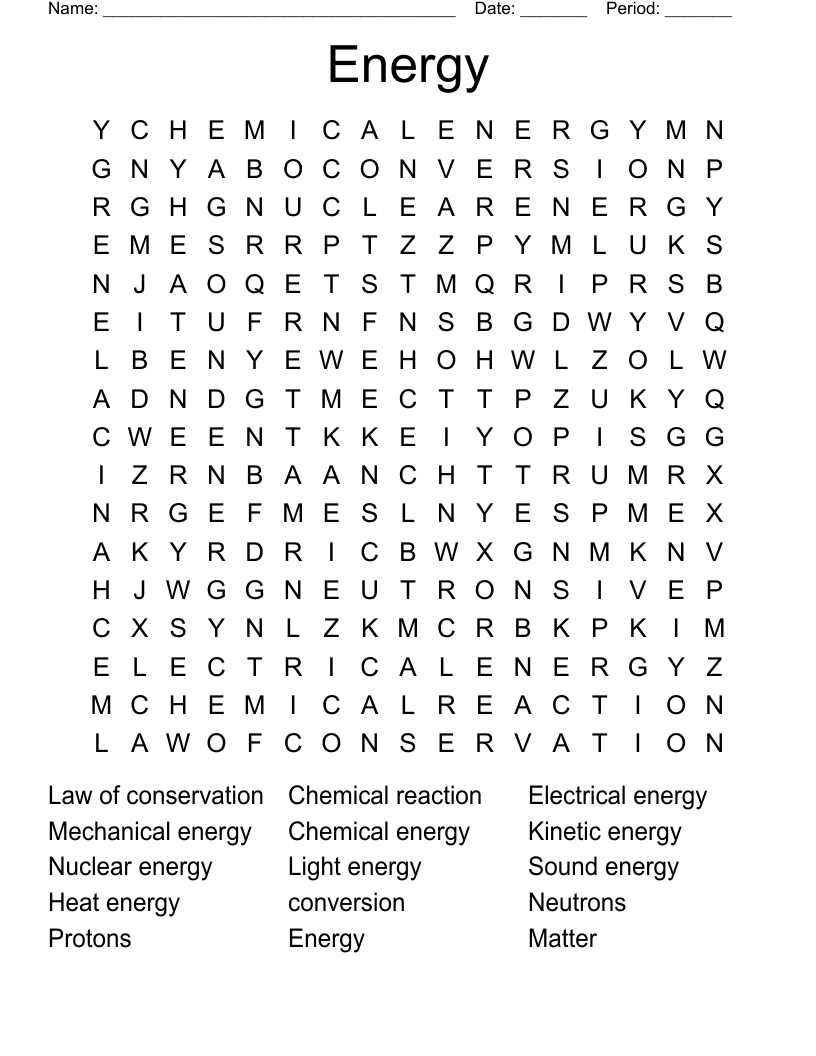 Energy Word Search - WordMint