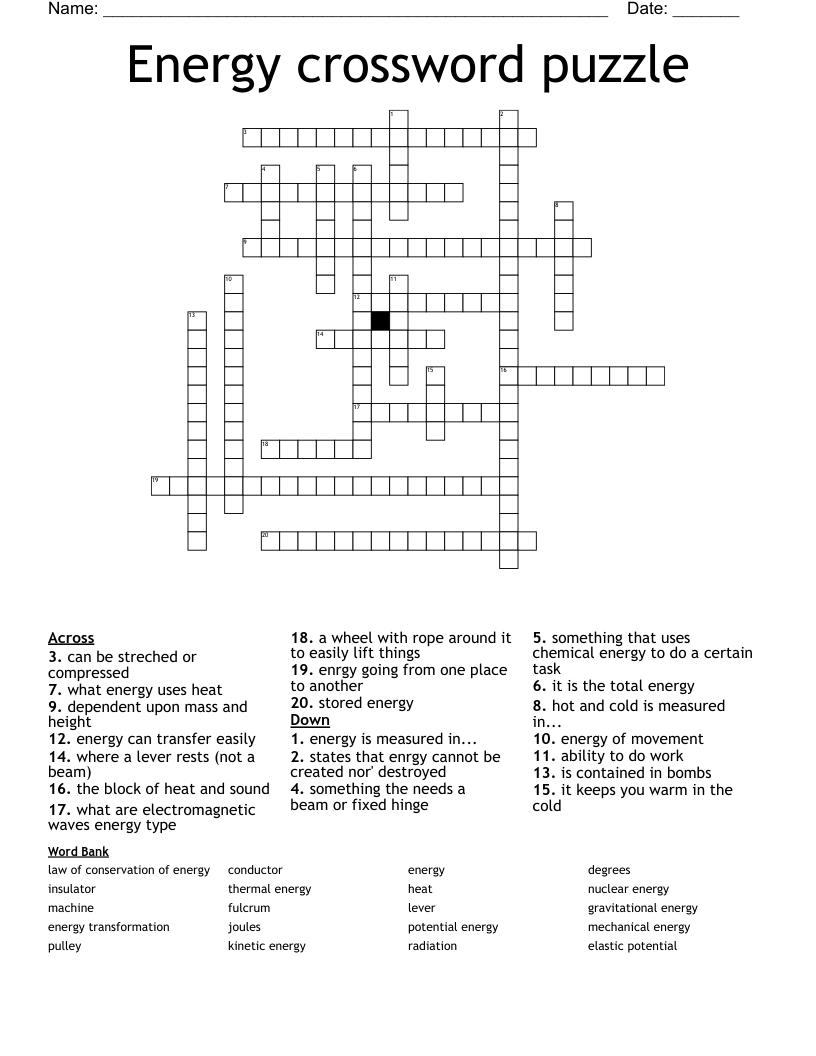 Energy crossword puzzle - WordMint