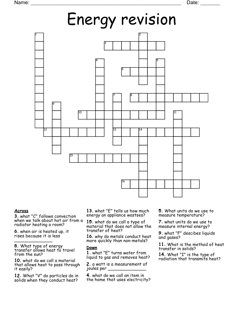 Energy revision Crossword - WordMint