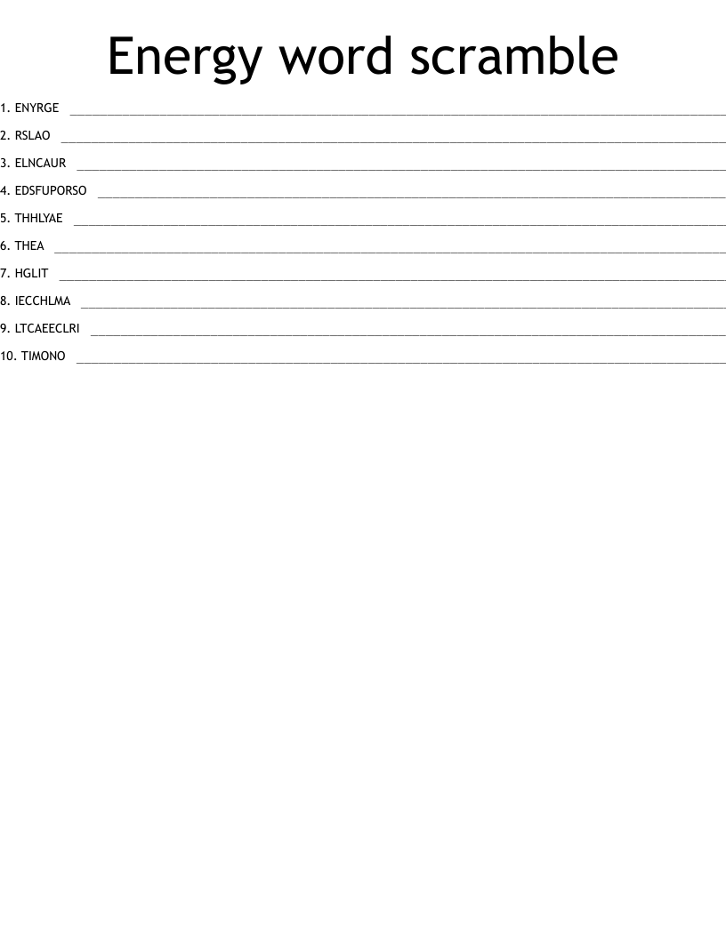 Energy word scramble - WordMint