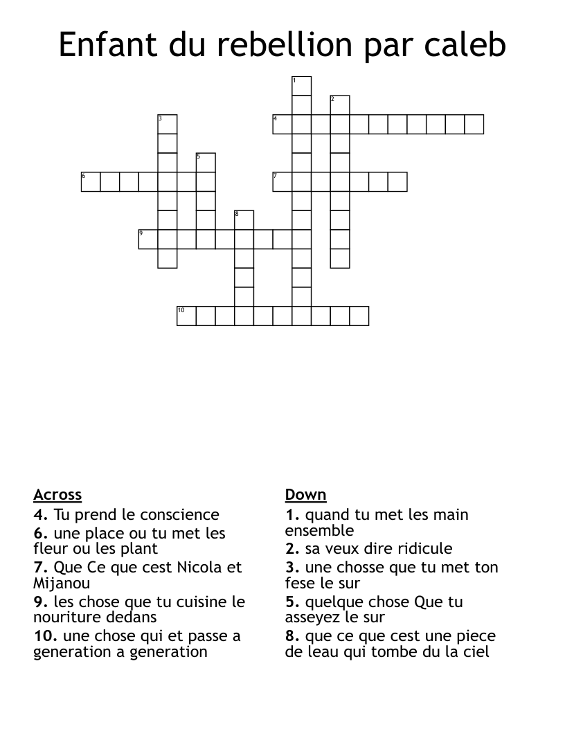 Enfant du rebellion par caleb Crossword - WordMint