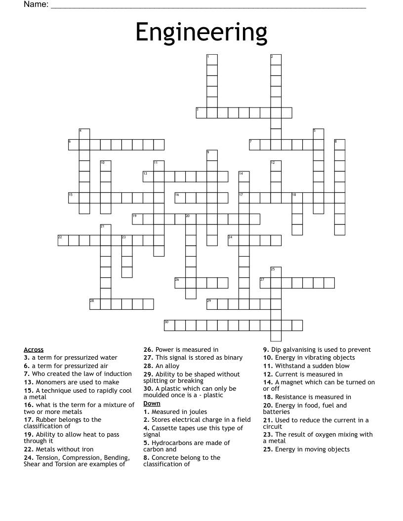 Engineering Crossword - WordMint