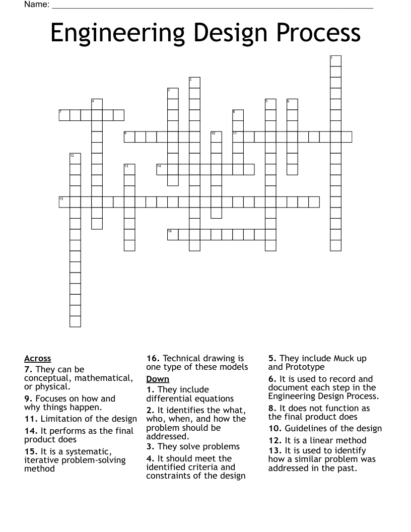 Engineering Design Process Crossword WordMint