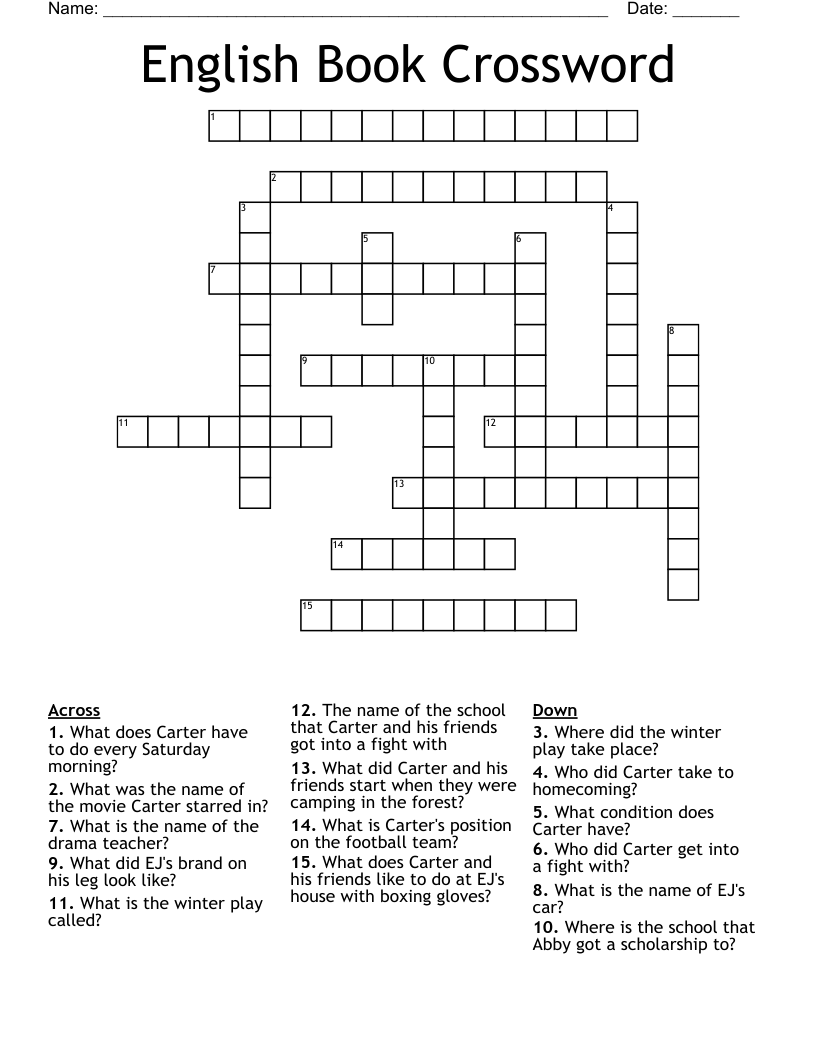 English Book Crossword - WordMint
