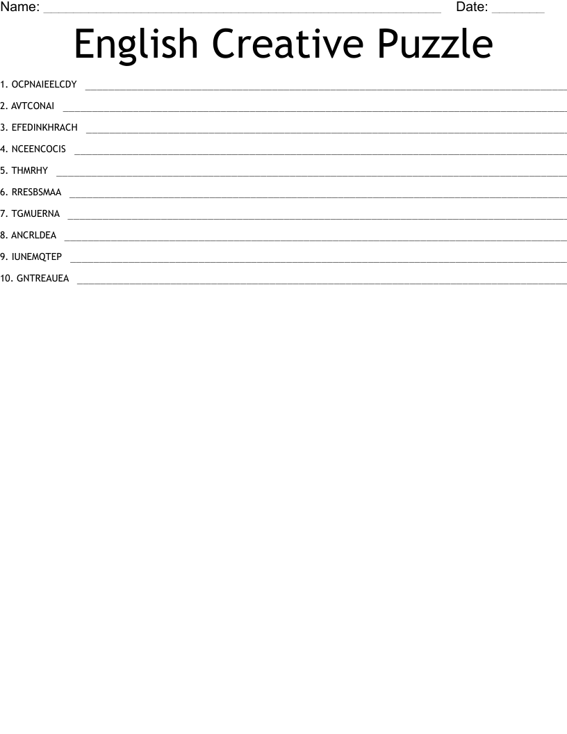 English Creative Puzzle Word Scramble - WordMint