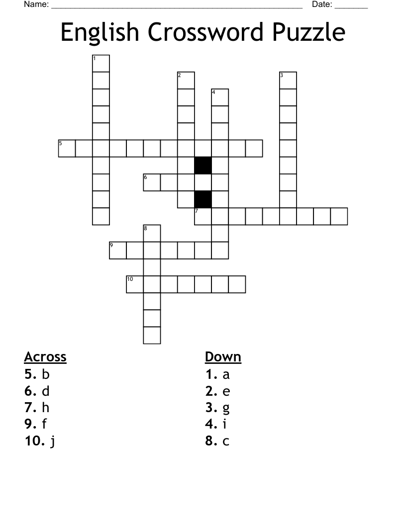 English Crossword Puzzle - WordMint