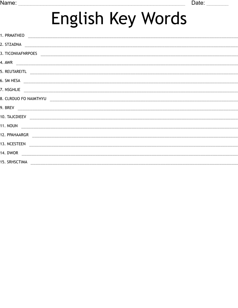 English Key Words Word Scramble - WordMint