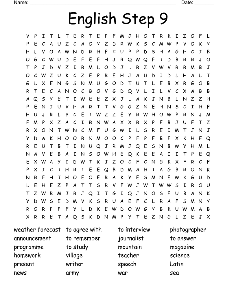 English Step 9 Word Search - WordMint