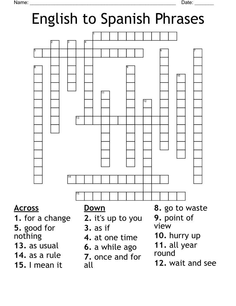 English to Spanish Phrases Crossword - WordMint