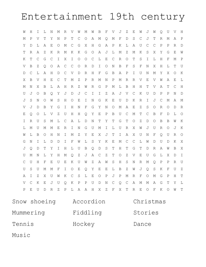 Entertainment 19th century Word Search - WordMint