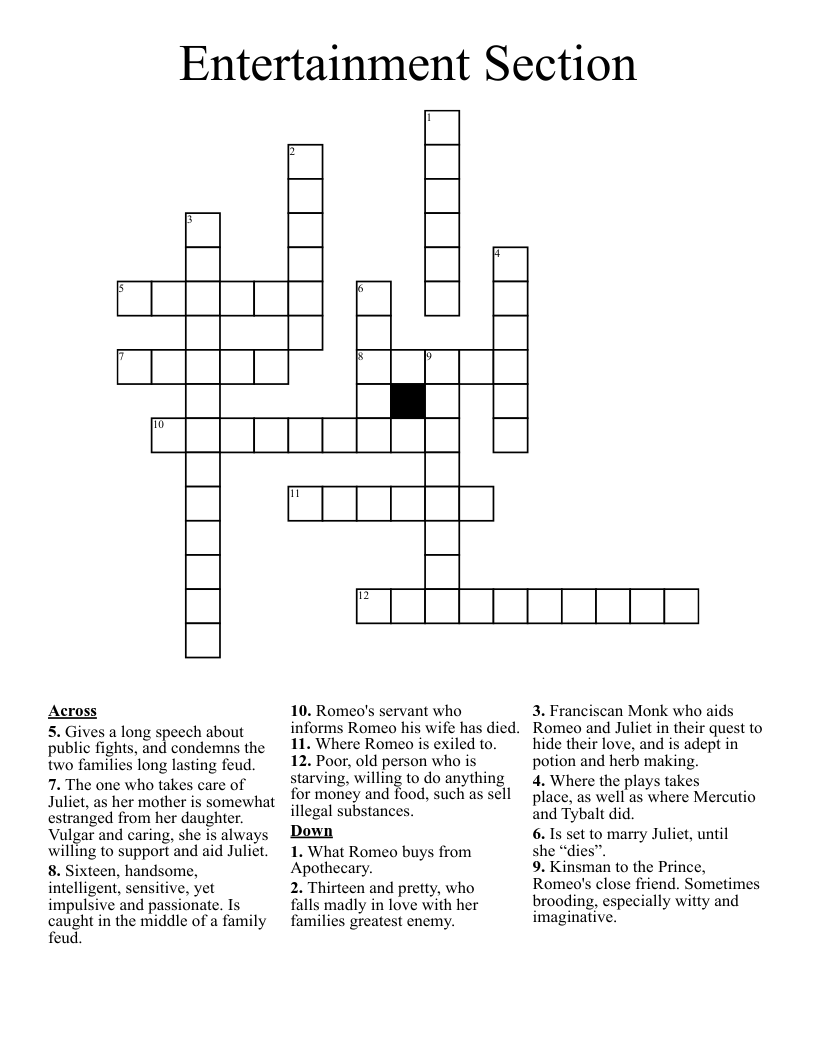 Entertainment Section Crossword WordMint