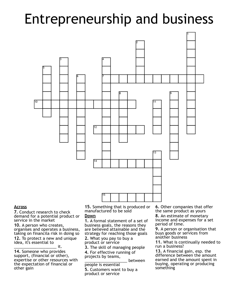 Entrepreneurship and business Crossword - WordMint
