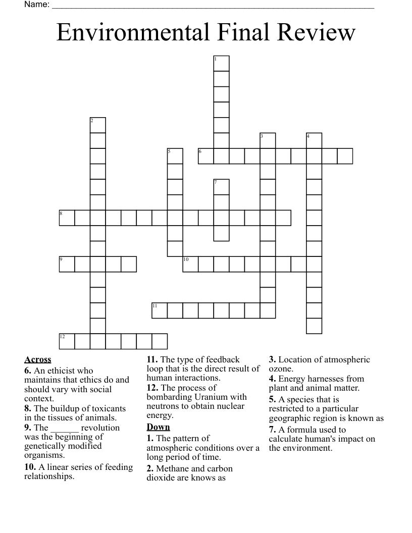 Environmental Final Review Crossword - WordMint