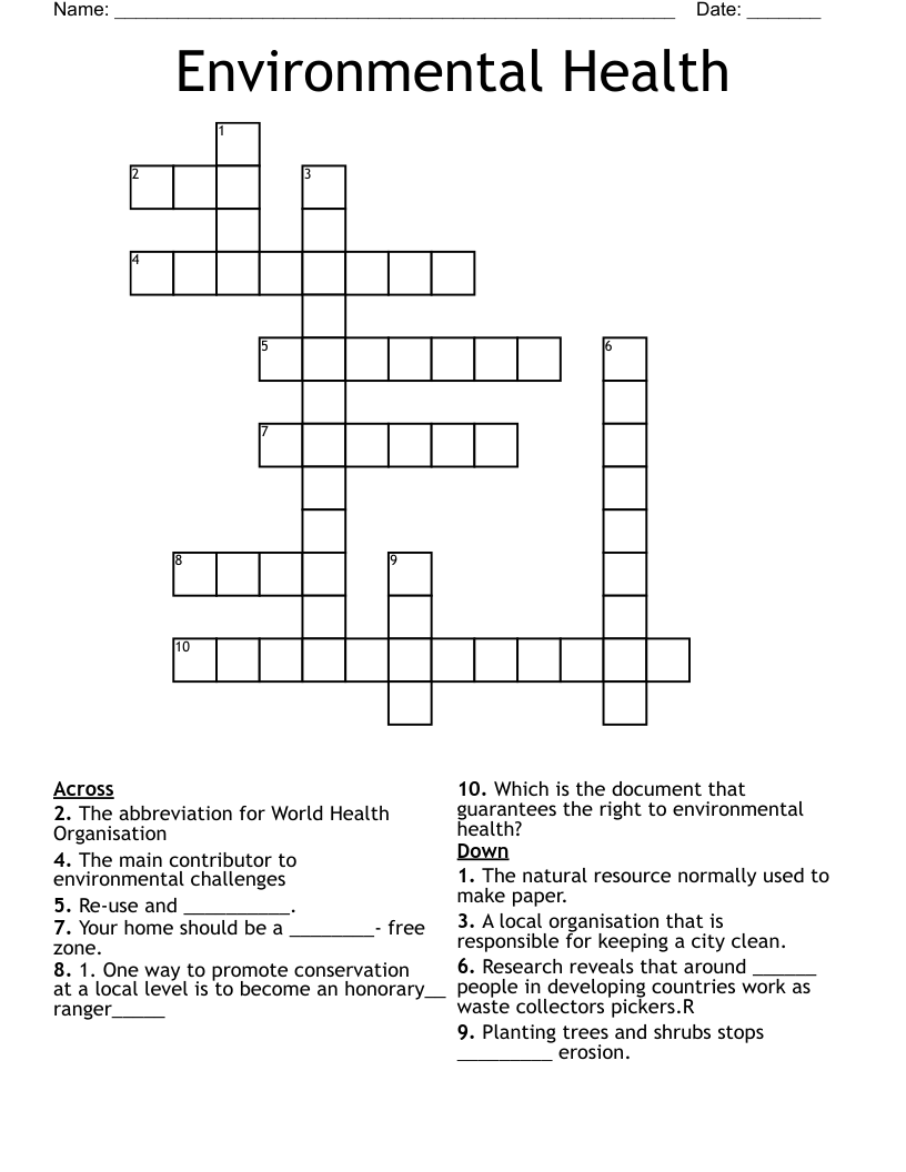 Environmental Health Crossword - WordMint