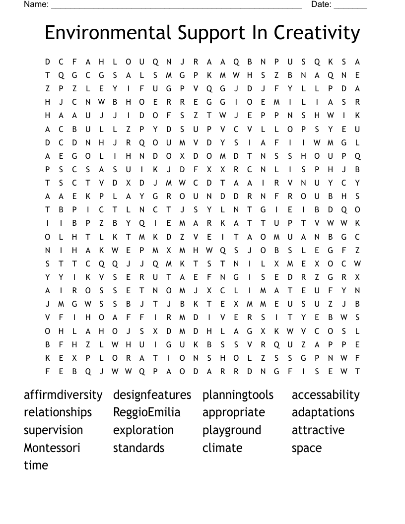 Environmental Support In Creativity Word Search - WordMint