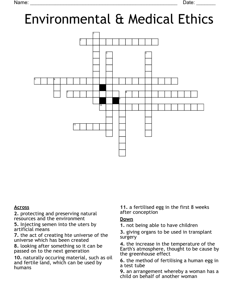 Environmental & Medical Ethics Crossword - WordMint